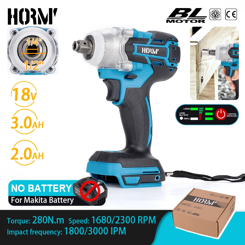 Hormy-Brushless-Cordless-Electric-Impact-Wrench-280N-m-Driver-Motor ...