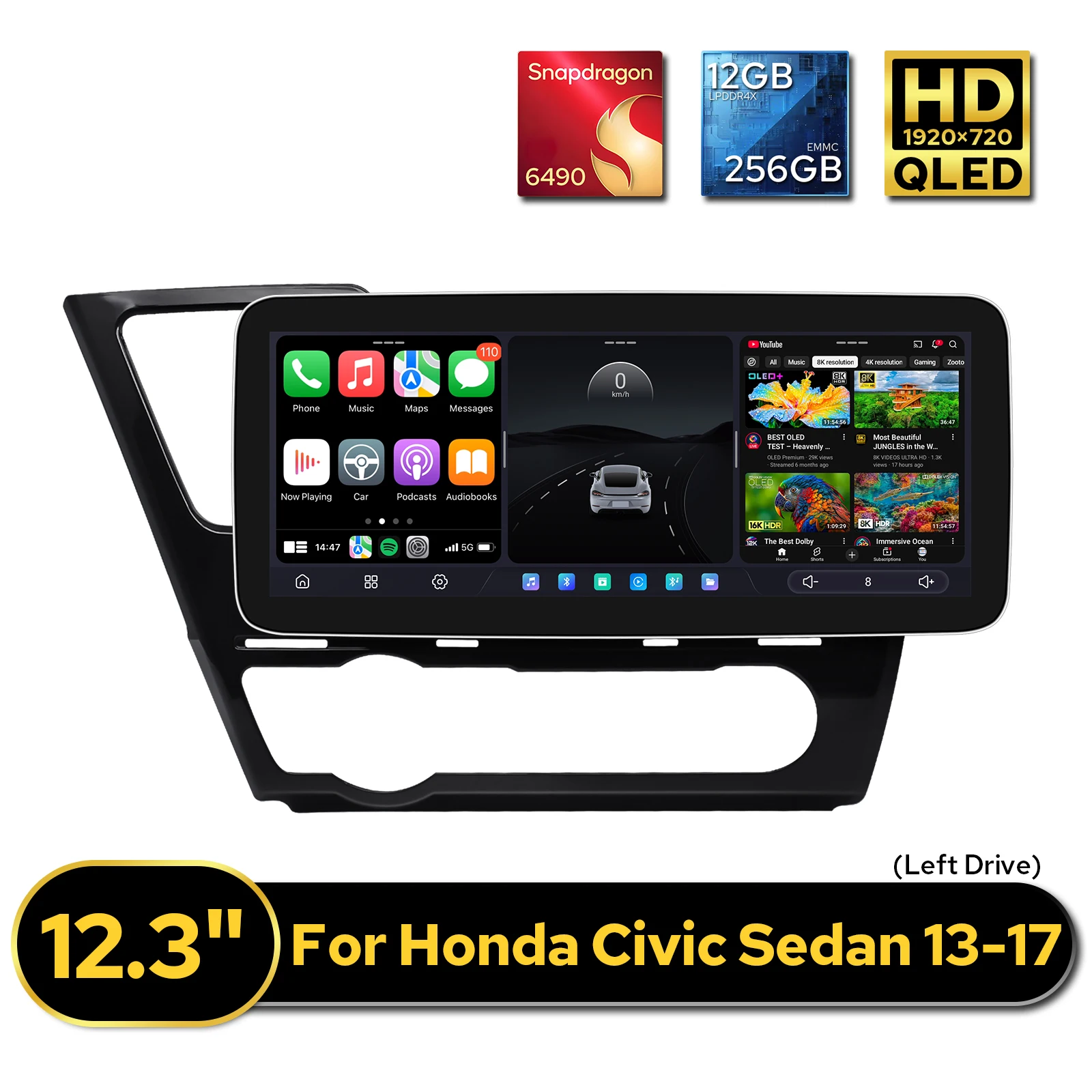 JOYING 12.3"QLED 1920×720 Android Car Multimedia System For Honda Civic ...