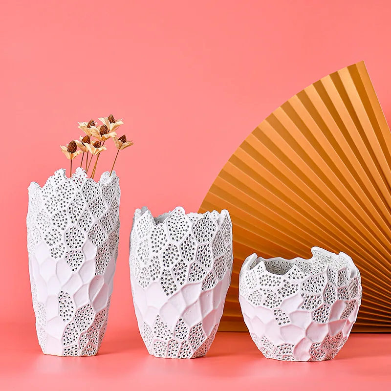 Creative-Simple-White-Geometry-Openwork-Vase-Table-Decoration-Home-Vase ...