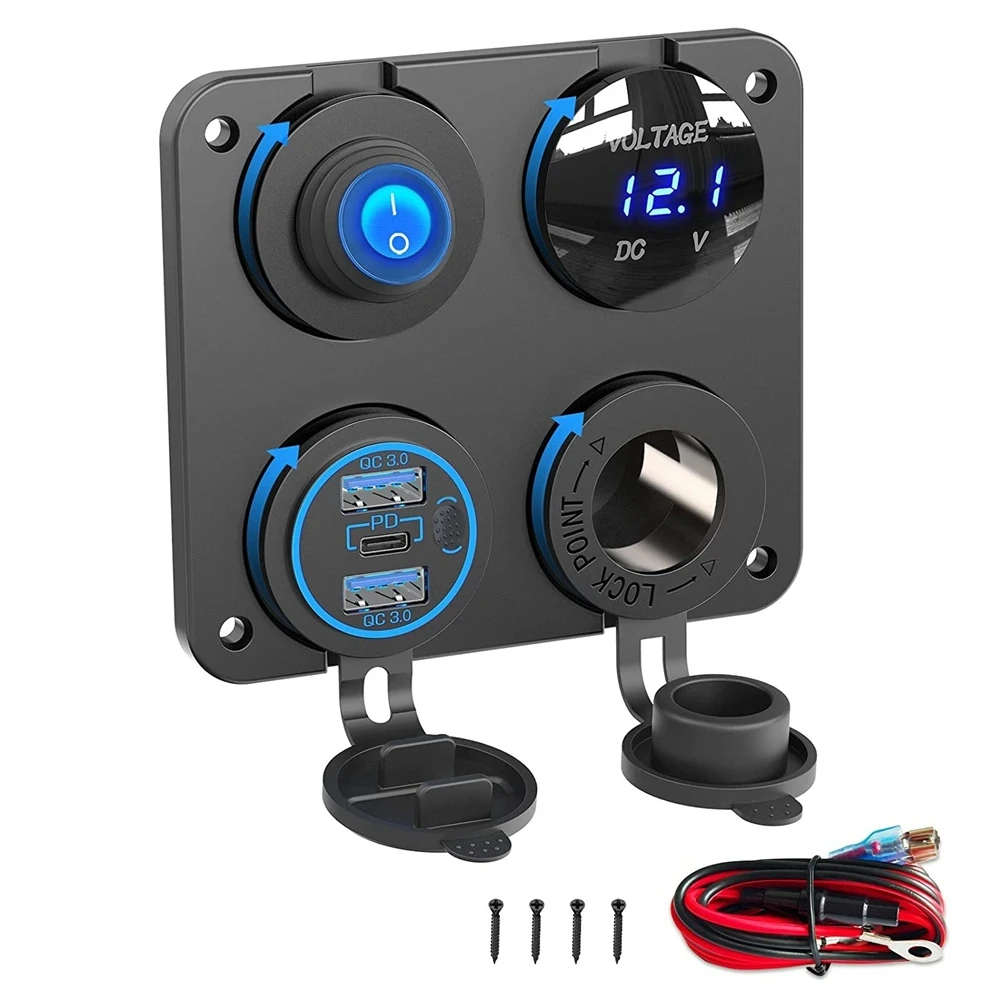 Marine-Boat-RV-12V-Charger-Socket-Panel-4-In-1-DC-Power-12V-Outlet ...