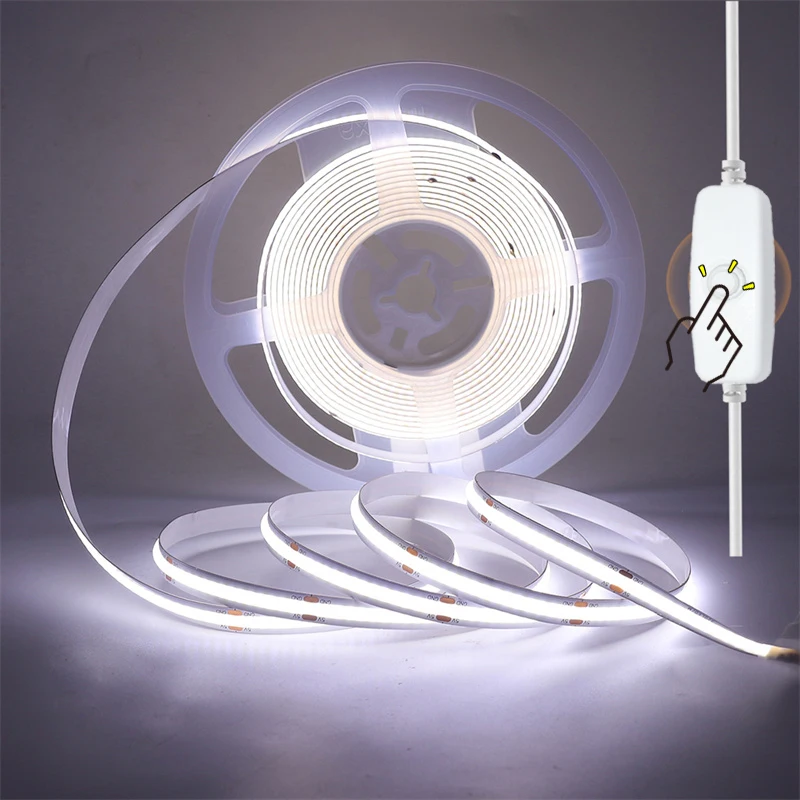 COB-LED-Light-Strip-Kit-400LEDs-M-White-USB-5V-Powered-With-Switch ...