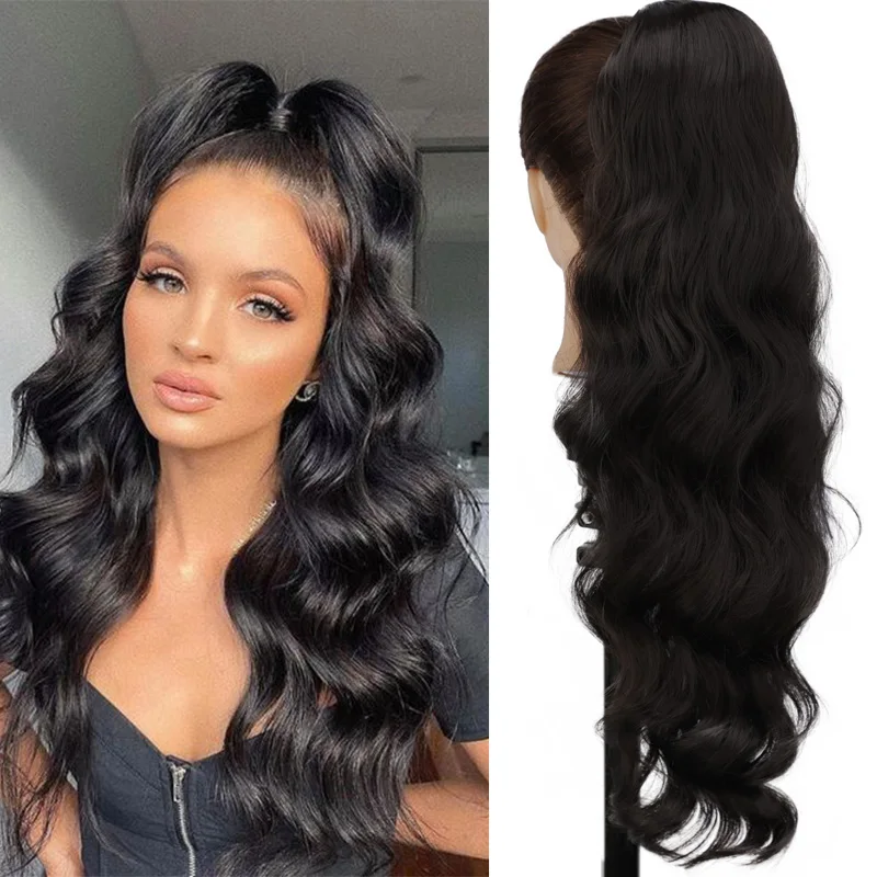 Long-Body-Wave-Drawstring-Ponytail-24inch-Wavy-Pony-Tail-Clip-in-Hair ...