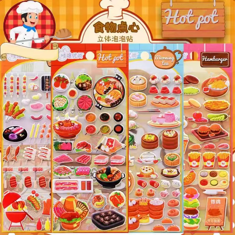 1-Sheet-Cute-Barbecue-3D-Puffy-Donut-Foods-Sticker-Hot-Pot-Food-Sticker ...