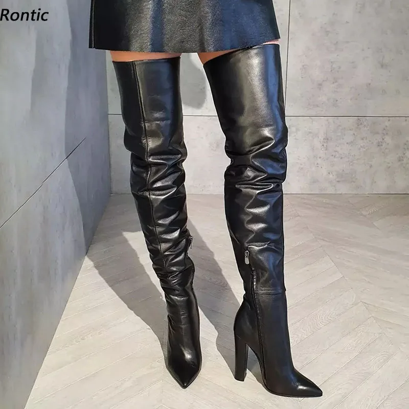 Rontic New Fashion Women Winter Thigh Boots Matt Side Zipper Chunky ...