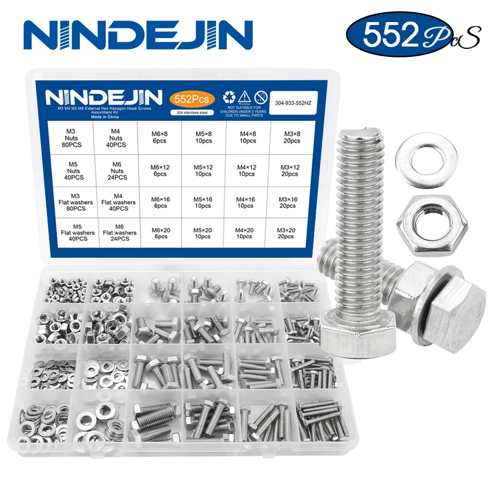552pcs/set External Hex Bolt Set with Nuts Stainless Steel m3 m4 m5 m6 ...