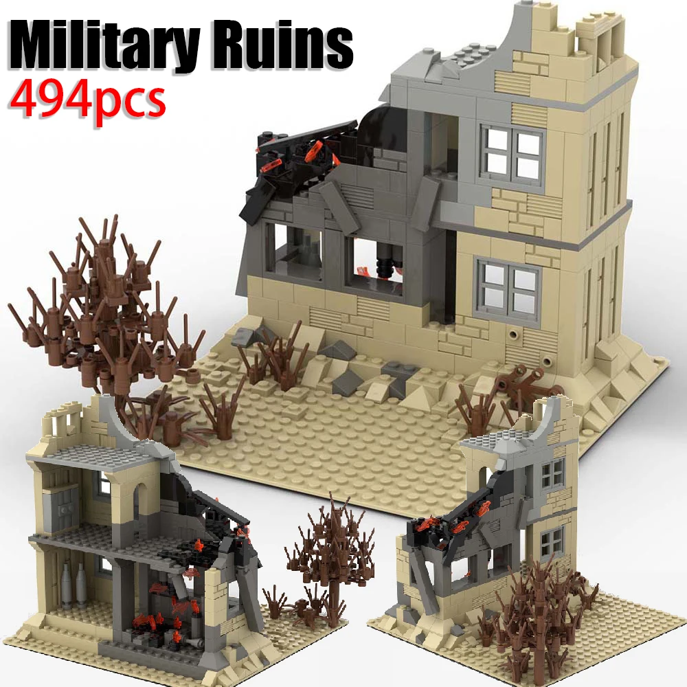 MOC WW2 Military Base Ruins Building Blocks War Scene Soldiers ...