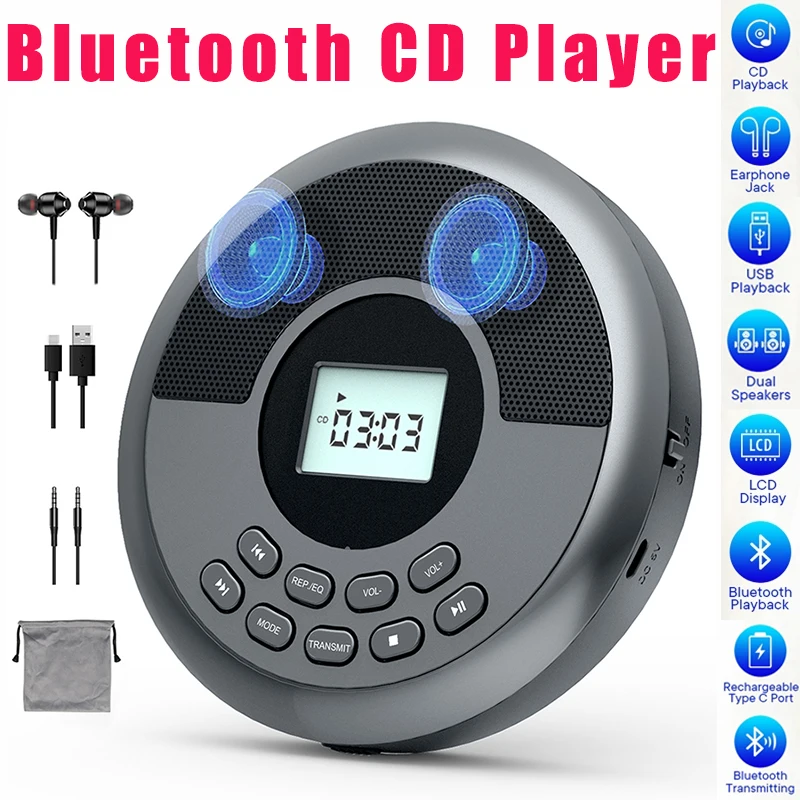 Reproductor-de-CD-Bluetooth-Discman-port-til-recargable-con-altavoces-y ...