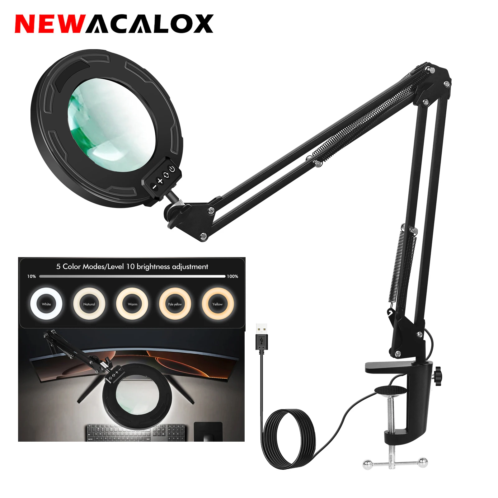 NEWACALOX-Upgrade-5X-Folding-Magnifying-Glass-Lamp-5-Colors-LED-Desk ...