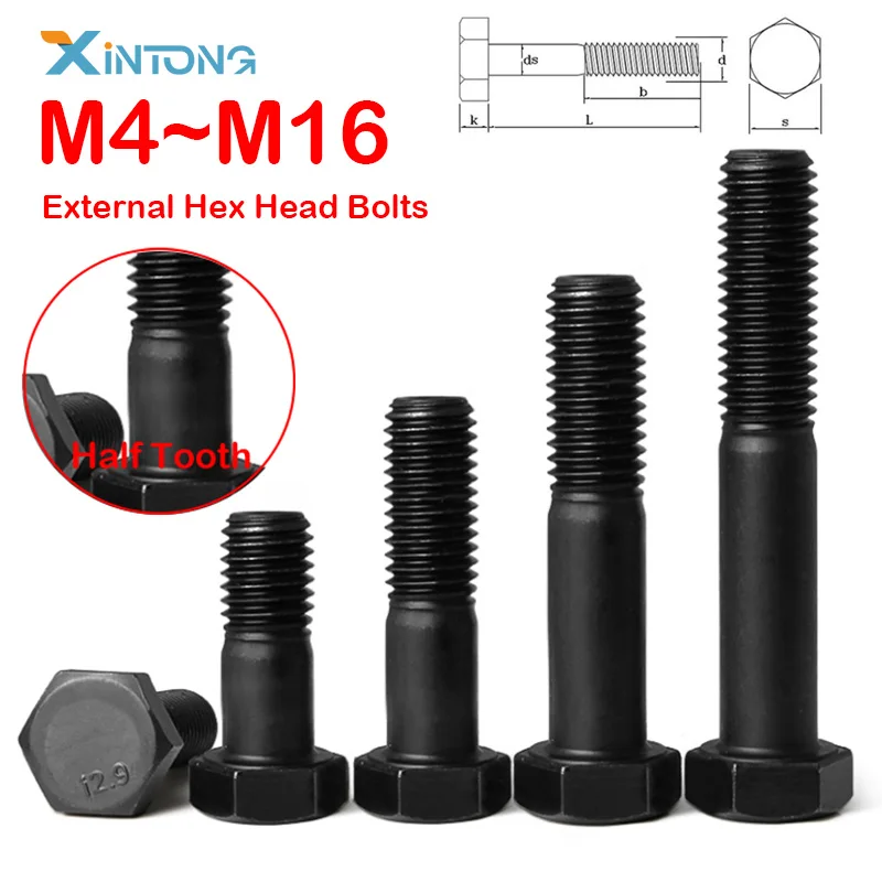 M4 M5 M6 M8 M10 M12 M14 M16 Half Tooth Black Grade 12.9 Steel External ...