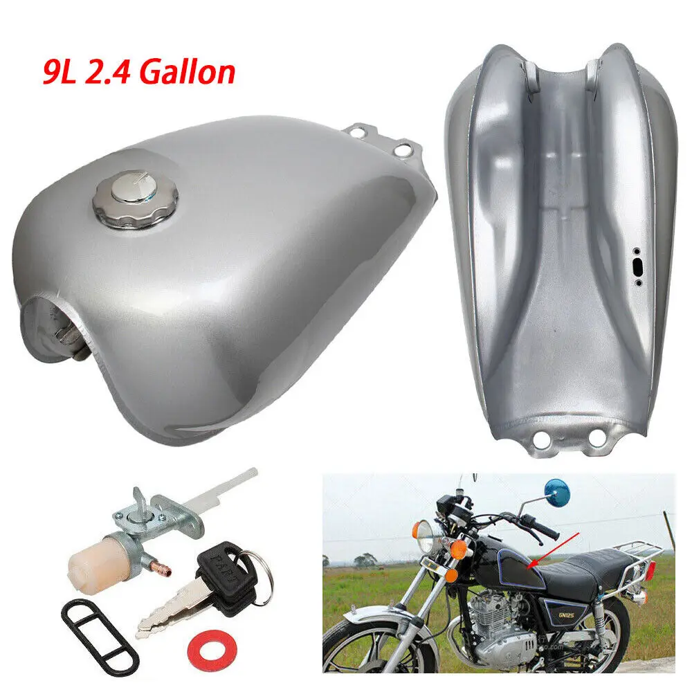 Motorcycle-Silver-9L-2-4-Gal-Gas-Fuel-Tank-Fit-For-Suzuki-GN125-GN250 ...