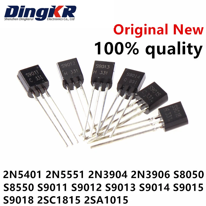 100PCS triode 2N5401/TO 92 3Pins 2N5551 2N3904 2N3906 S8050 S8550 S9011 ...