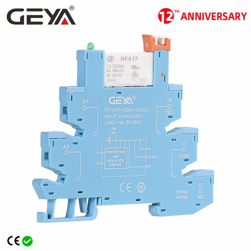 Geya Fy-41f-1 Din Rail Slim Relay Module Protection Circuit 6a Relay ...