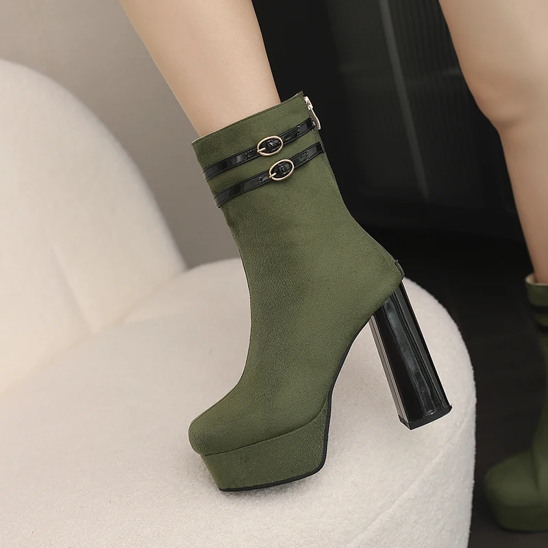 Plus-Size-Patent-Leather-Needle-Buckle-Sticker-Platform-High-Thick-Heel ...