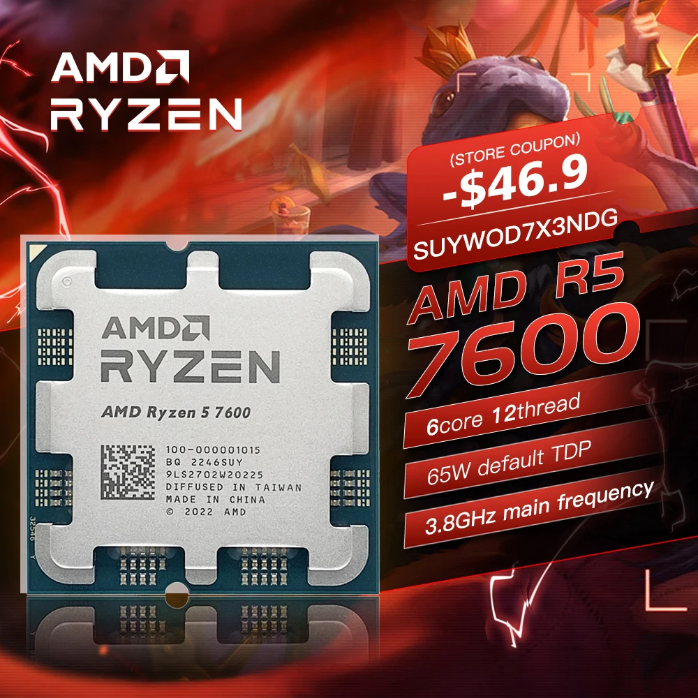 Processador CPU AMD-Ryzen 5 7600, R5 7600, 3.8GHz, Núcleo 6, 12 Thread ...