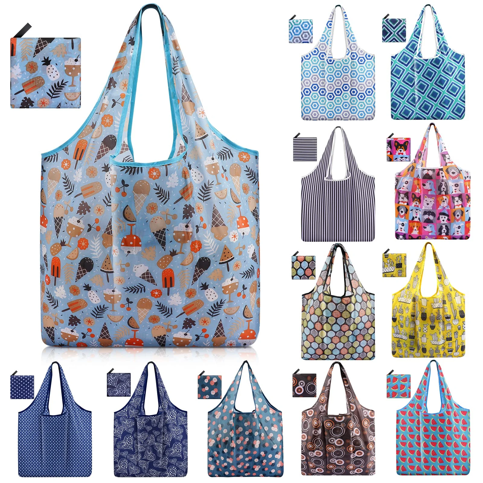 12/10Pcs Reusable Shopping Tote Bags Large Capacity Groceries Eco Bags ...