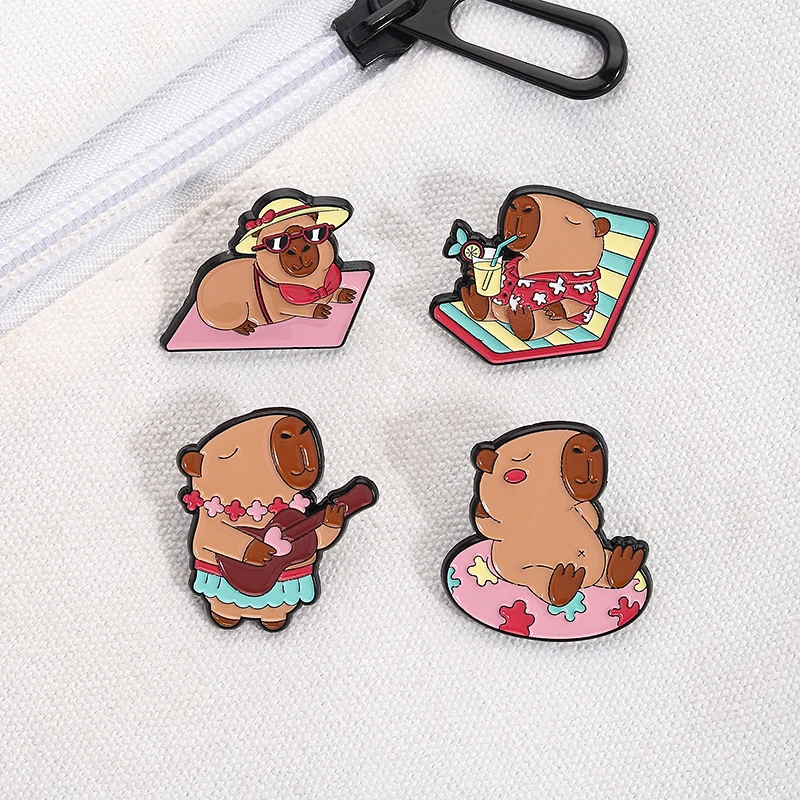 Cute Vacation Capybara Enamel Pins Capybara Enjoy Sunbathing Playing ...