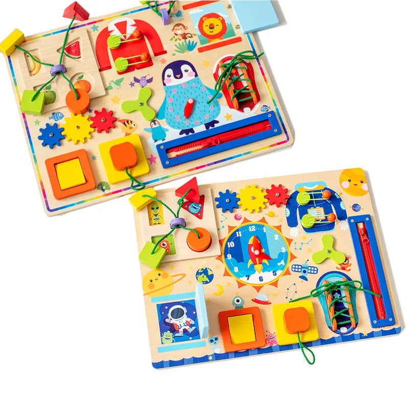 Wooden-Montessori-Busy-Board-Kids-Basic-Fine-Motor-Skills-Button-Zipper ...