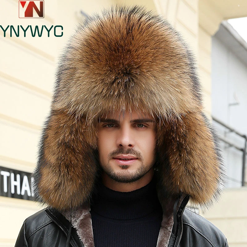 Real Fur 100% Fox Skin Russian Businessmen Pilot Bombers Full Mao Men's ...