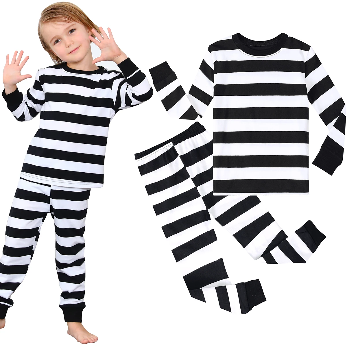 Black and White Striped Pajamas Set Toddler Boys Girls Halloween Robber ...