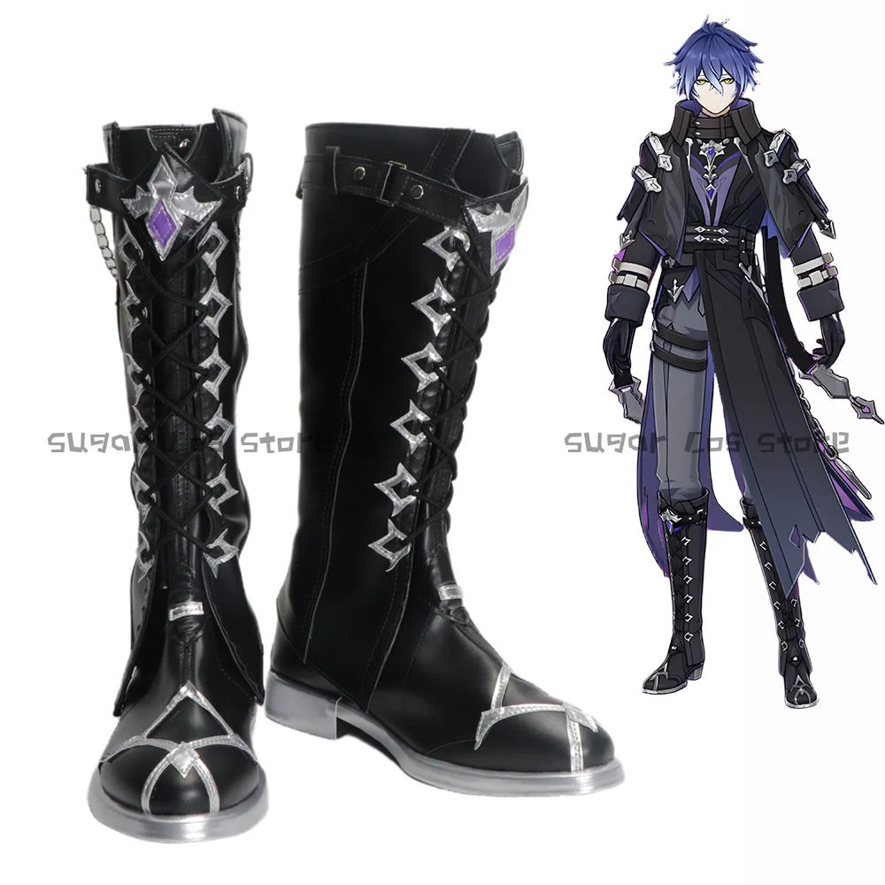 Game Genshin Impact Flins Cosplay Shoes Boots Black Long Boots For ...