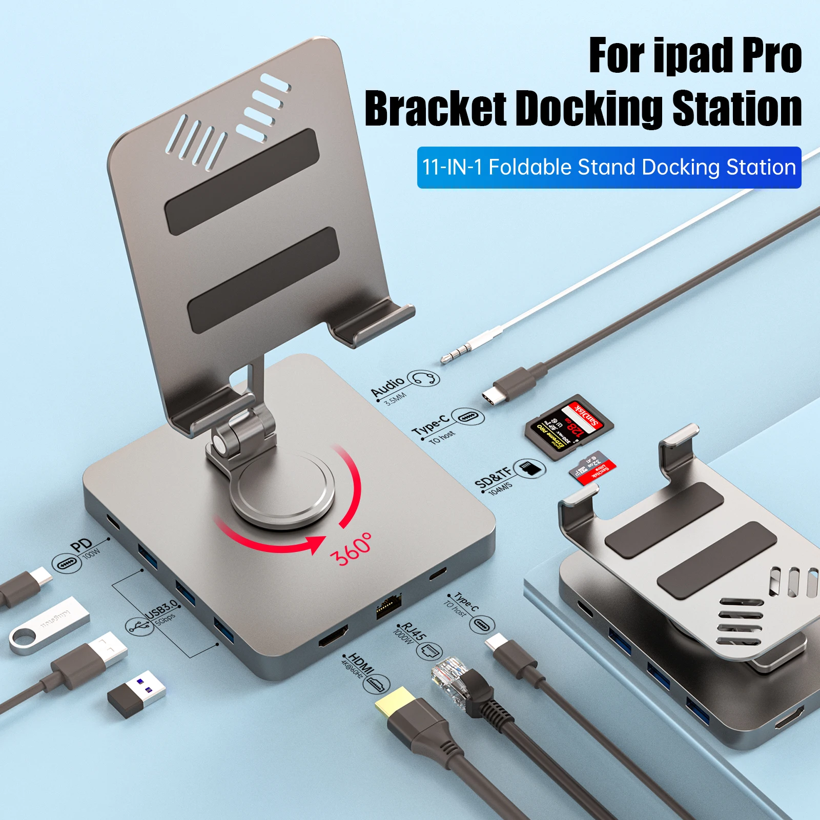 Samsung Galaxy Tab IPad için 11 in 1 HUB Pro hava standı tip c Dock ...