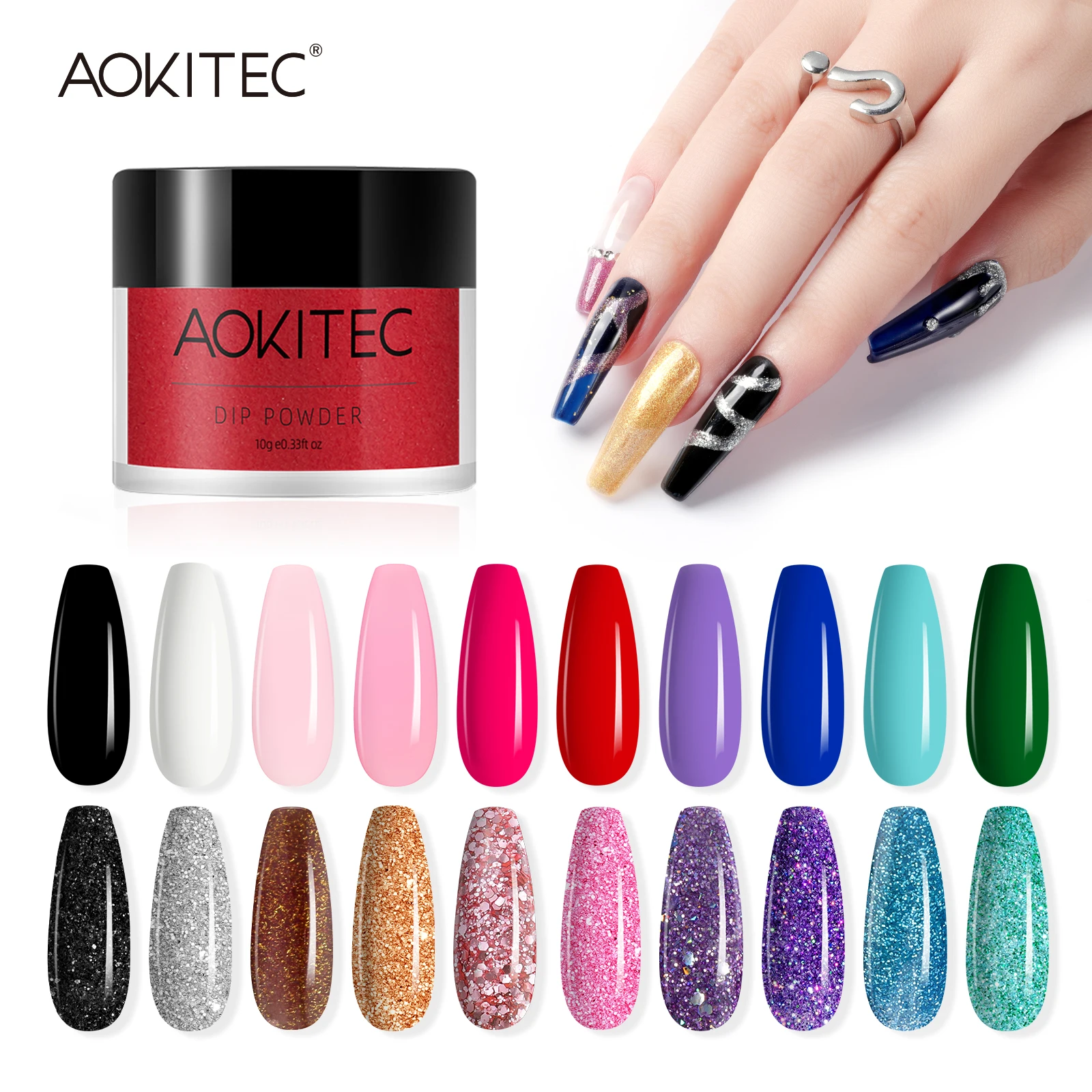 Aokitec Nail Dipping Powder 10G/28G Natural Dry No Lamp Cure DIY Art ...