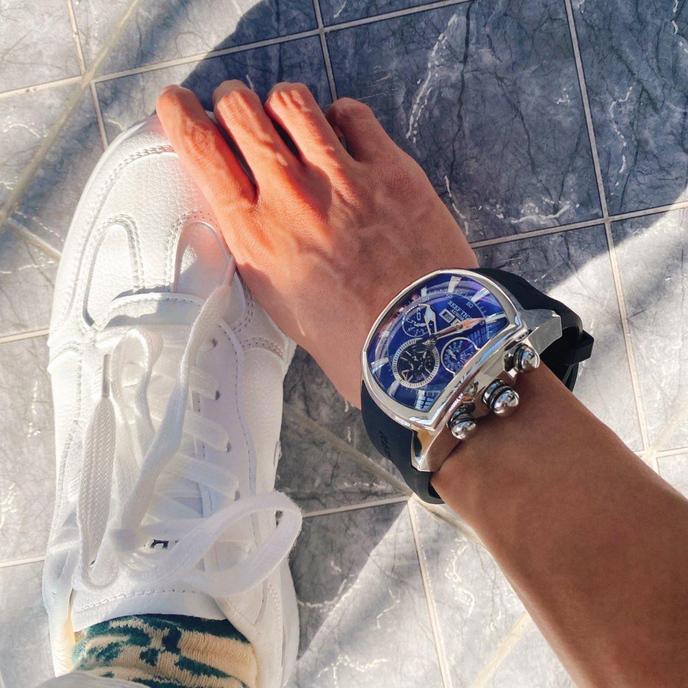 Reef Tiger/RT Top Brand Luxury Big Watch for Men Blue Dial Mechanical ...