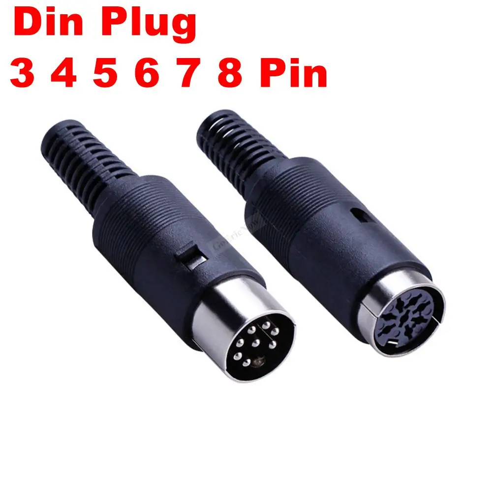 2pcs DIN 3 4 5 6 7 8 Pin DIN Male + Female Socket Hulled Panel Mount ...