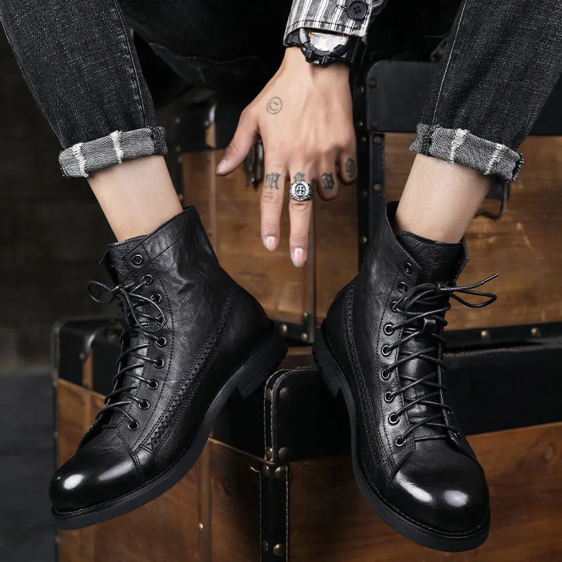 YWEEN-2023-New-Men-s-Boots-British-Style-High-top-Leather-Shoes-Men-All ...