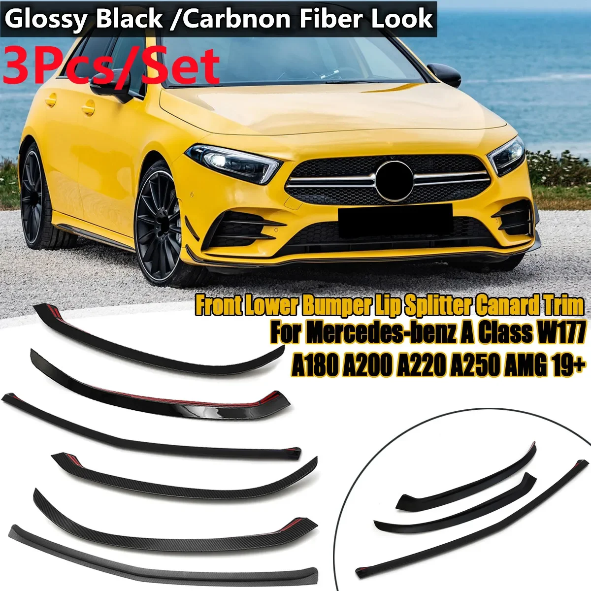 Car Front Lower Bumper Lip Splitter Canard Trim For Mercedes-benz A ...