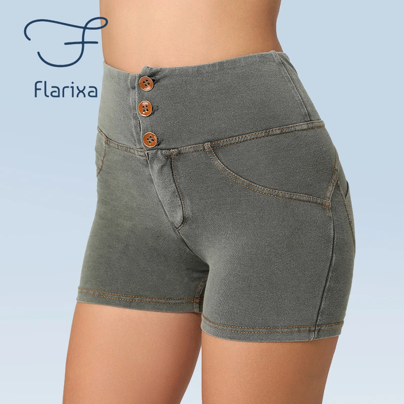 Flarixa Jeans Shorts Women High Waist Tummy Control Underwear Flat ...