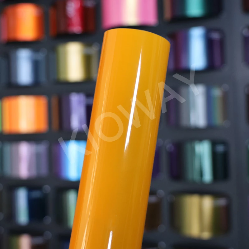 Highest quality super gloss luxury orange vinyl wrap film glossy orange ...
