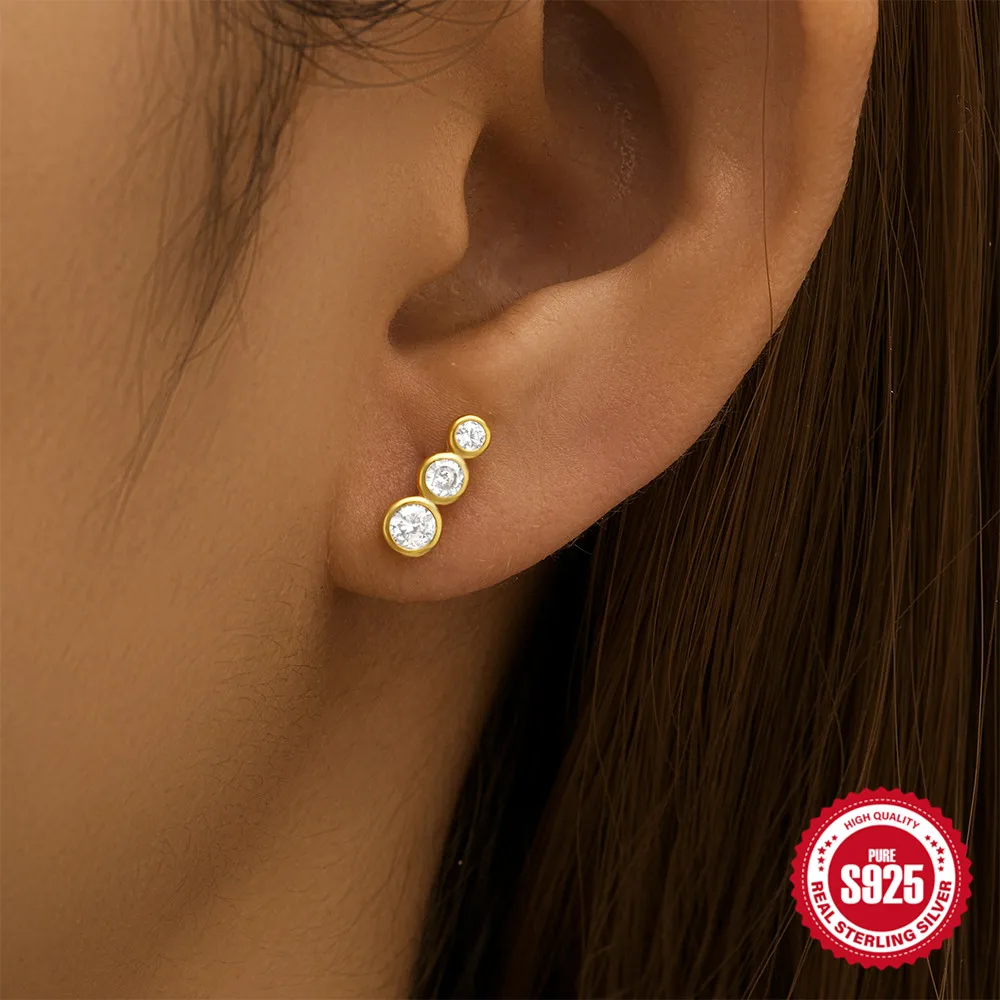 CANNER-925-sterling-silver-Earring-for-Women-Three-single-row-zircons ...