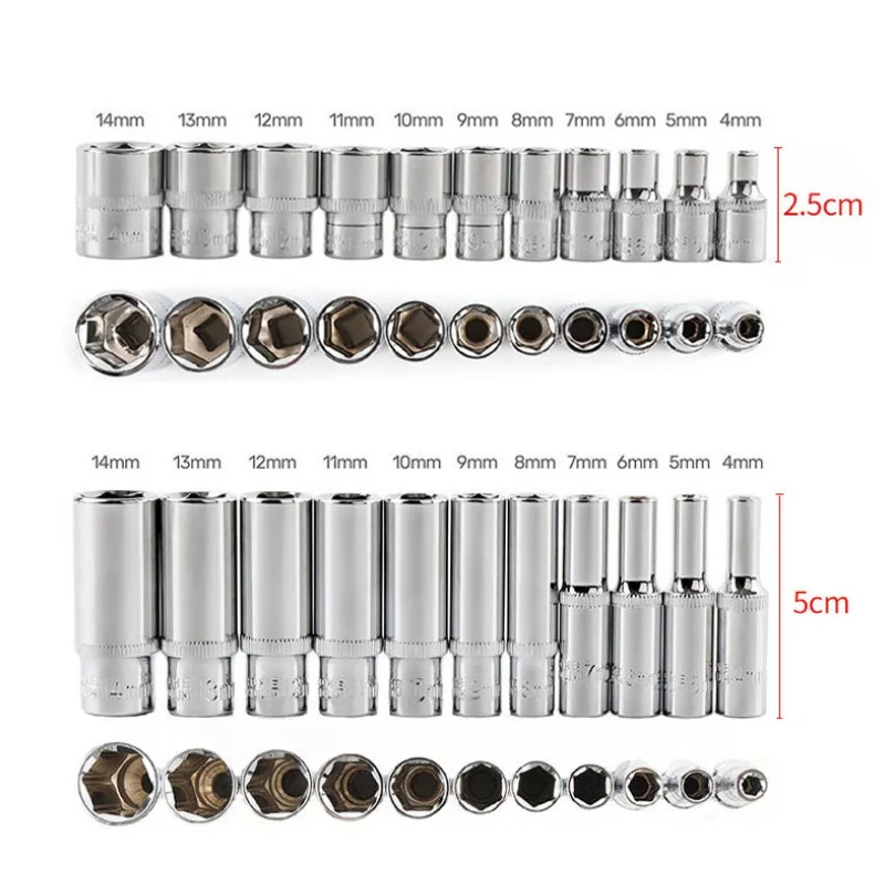 11PCS-1-4-Drive-Deep-Socket-Set-CRV-Hand-Tools-6-Point-Long-Socket-Hex ...