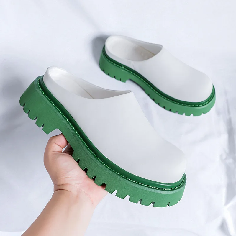 mens-casual-half-shoes-slip-on-original-leather-platform-shoe-black ...