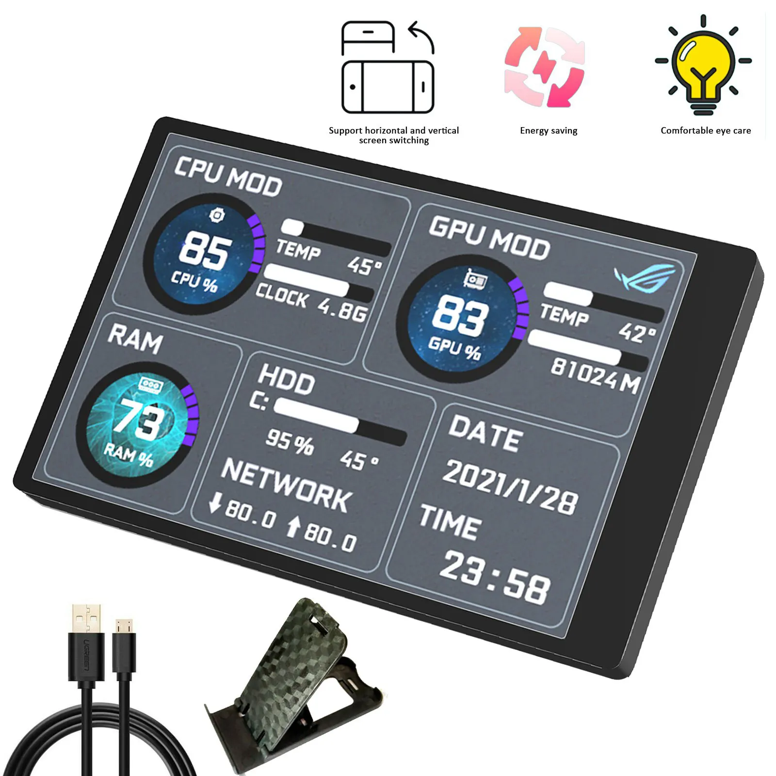 Monitor de ordenador para Mini ITX Case, pantalla secundaria IPS de 3,5 ...