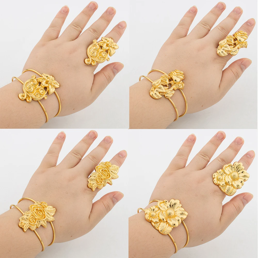 4Sets-Jewelry-Sets-Gold-Color-Dubai-Cuff-Bangles-Ring-For-Women-Africaine-Bracelets-Adjustable ...