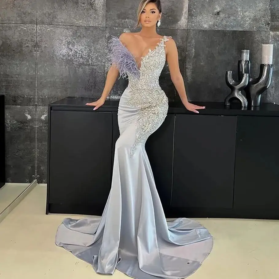 Saudi-Arabic-Evening-Dress-Mermaid-Long-Feathers-Gorgeous-Single ...