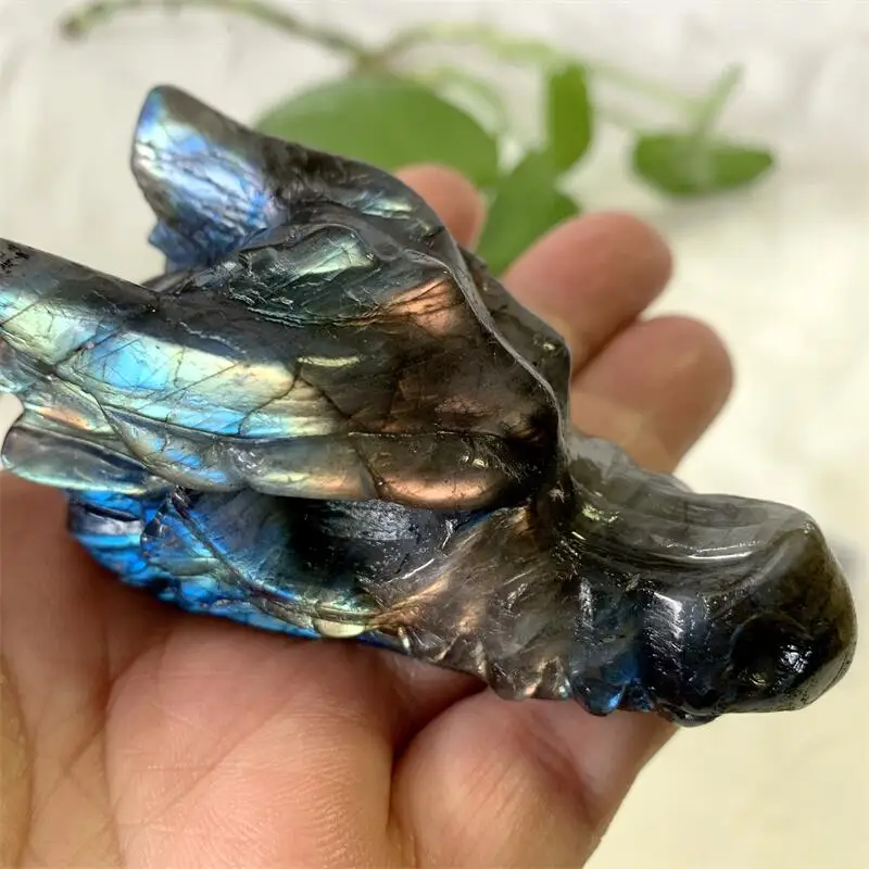 7cm Natural Labradorite Crystal Handmade Carved Dragon Head Skull ...