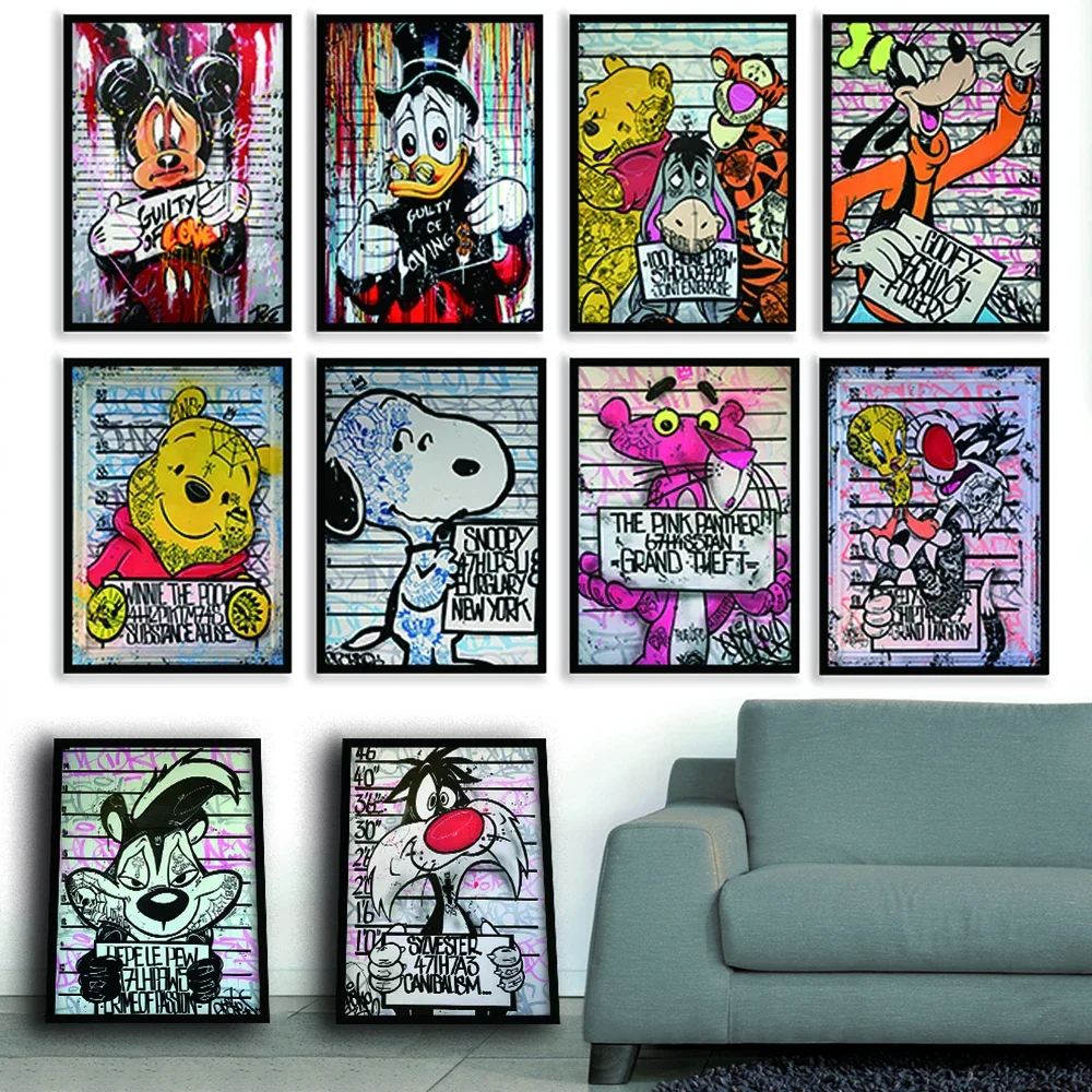 MINISO-Disney-Cartoon-Characters-Canvas-Poster-Graffiti-Mickey-Mouse ...