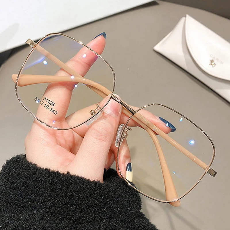 Fashion Elegant Anti Blue Light Glasses Big Square Transparent Metal ...