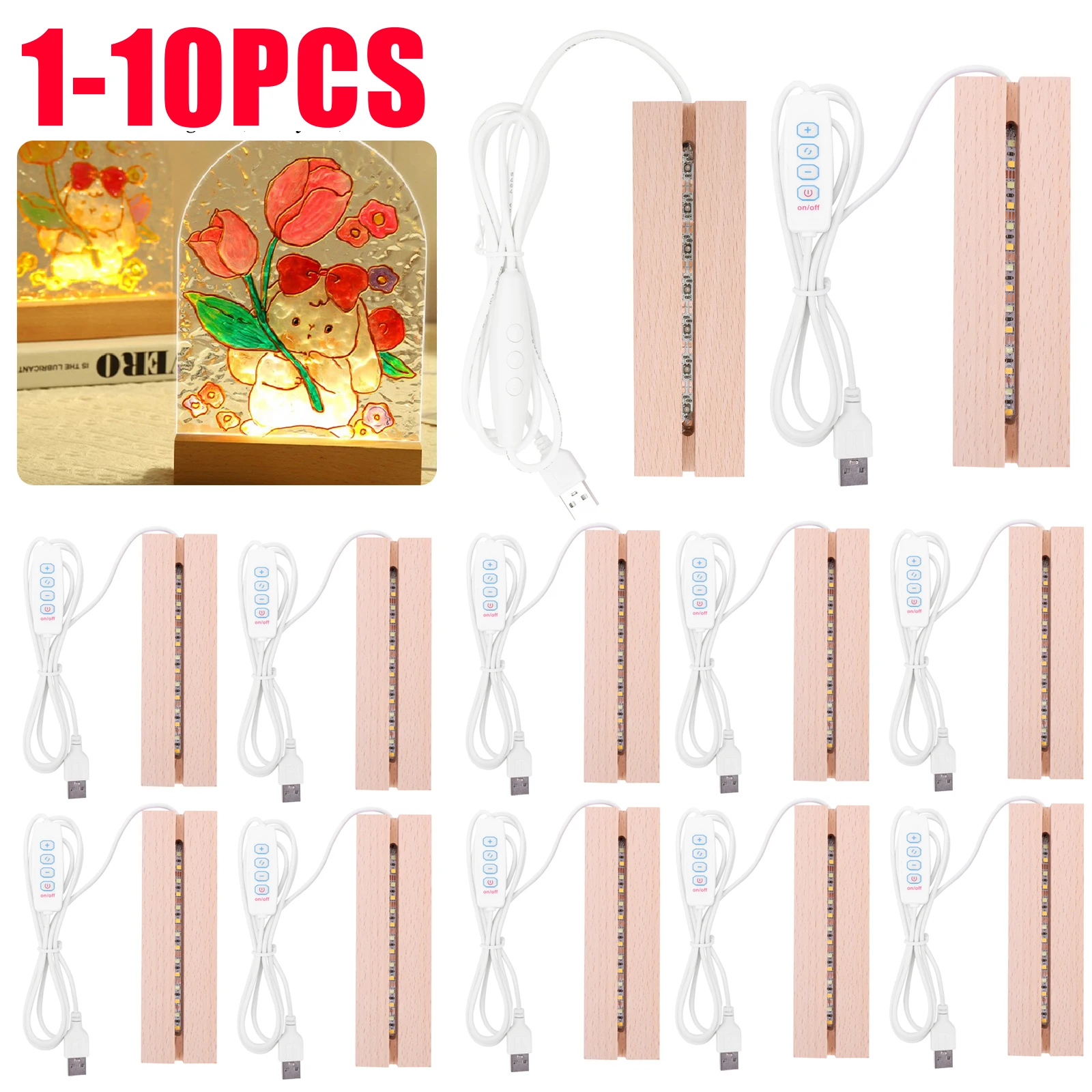 1-10pcs-LED-Wood-Light-Display-Crystal-Wooden-Lighted-Base-Stand ...