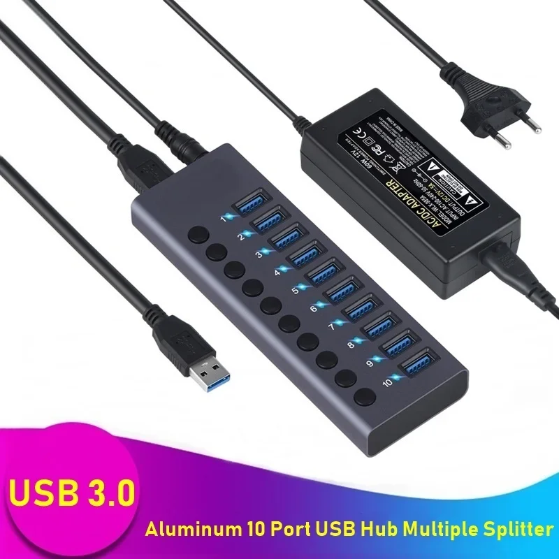 Aluminium-USB-3-0-USB-Hub-10-Ports-USB-Mehrfach-splitter-Hoch ...