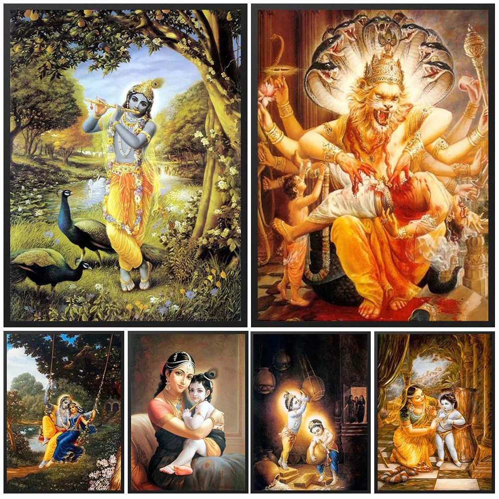 Narasimha-Krishna-Indian-Religion-Hinduism-Posters-And-Prints-Wall-Art ...