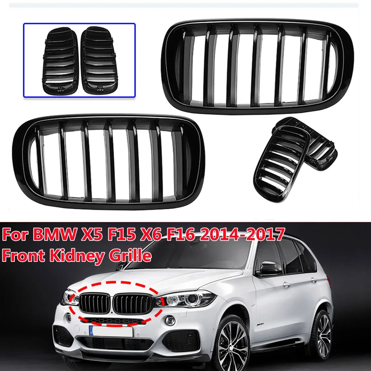 RM-CAR 7 Slat Line Racing Grille For BMW F15 F16 X5 X6 2014 2015 2016 ...