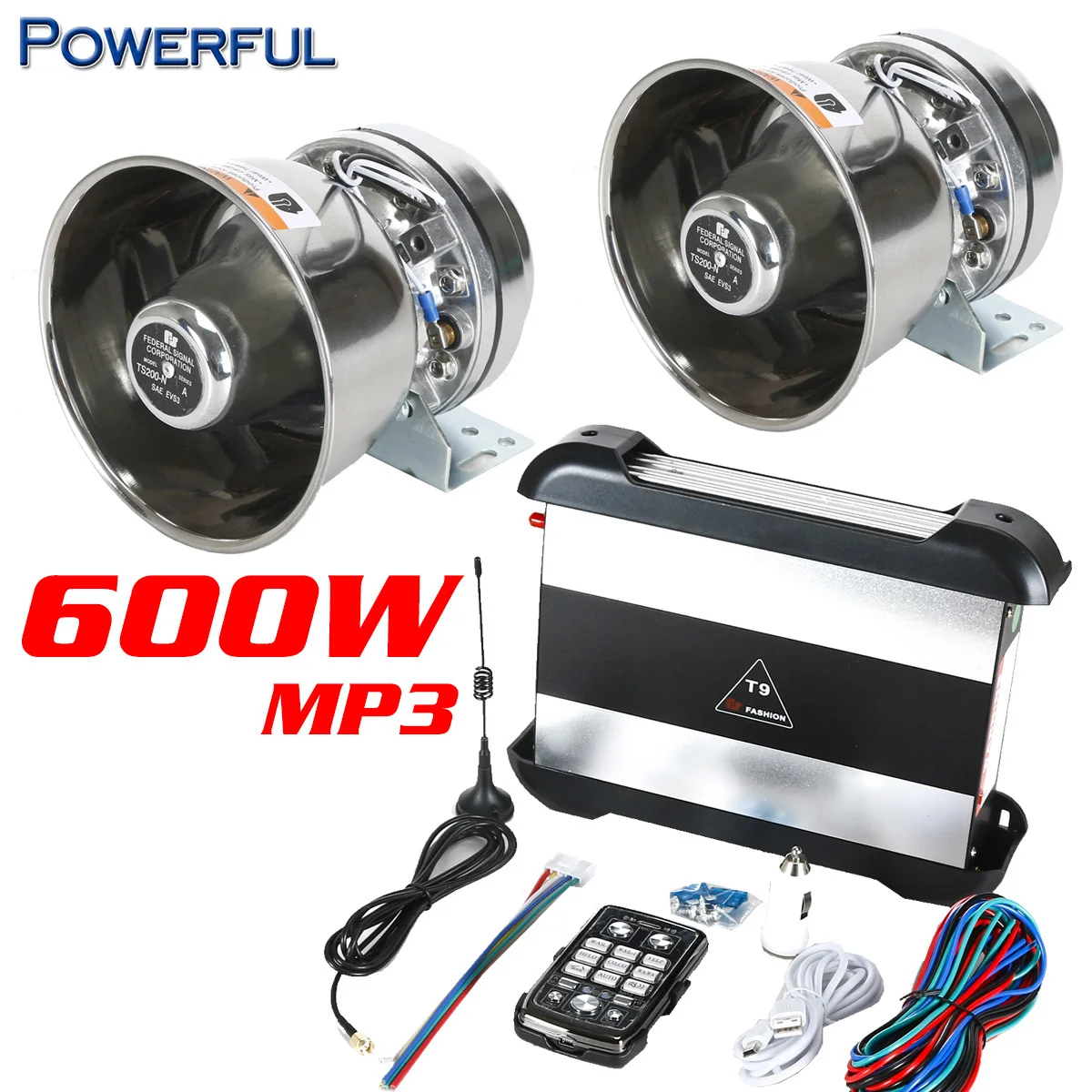 600W Car Police Siren 18 Sound Loud MIC Speaker System for Car Warning ...