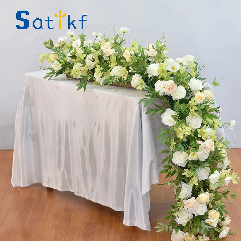 Custom-2-1cm-Rose-Green-Plants-Artificial-Runners-Flower-Row-Wedding ...