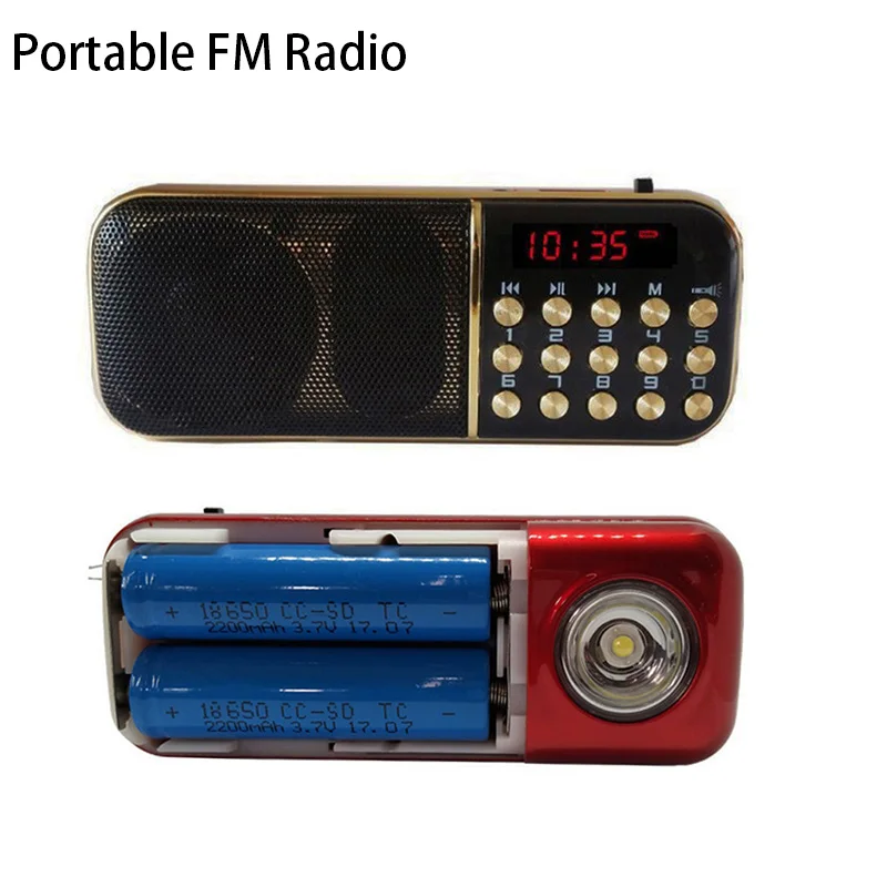 Portable FM Radio Speaker Mini Handheld Digital USB TF MP3 Player LED ...