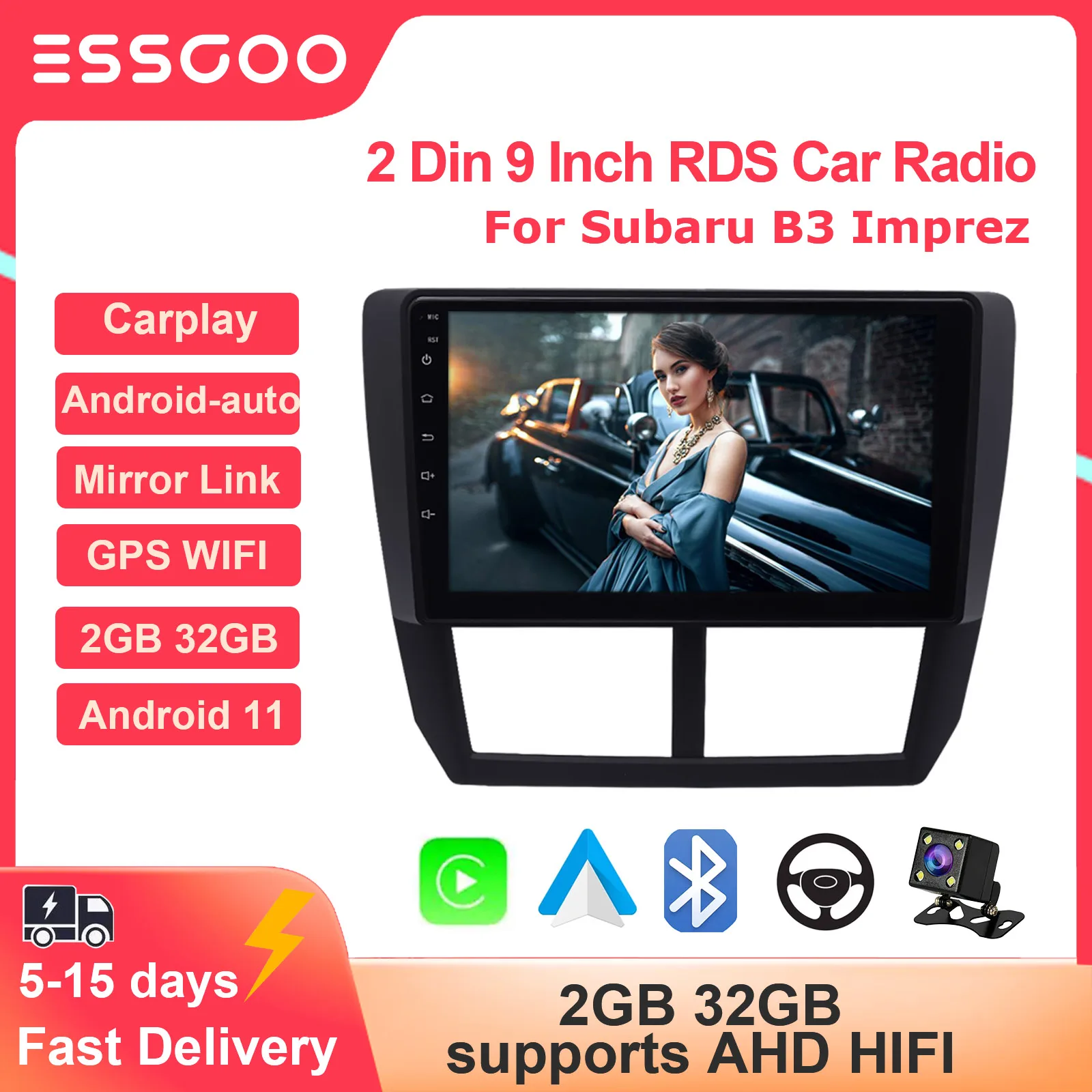 ESSGOO reproductor Multimedia para coche, autorradio estéreo con Android, 2DIN, 9 pulgadas, 2G ...