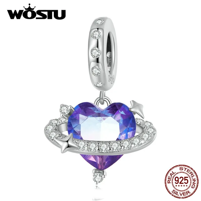 WOSTU-925-Sterling-Silver-Purple-Heart-Charm-Love-Girly-Planet-Hanging-Bead-Rainbow-Pendants-Fit ...